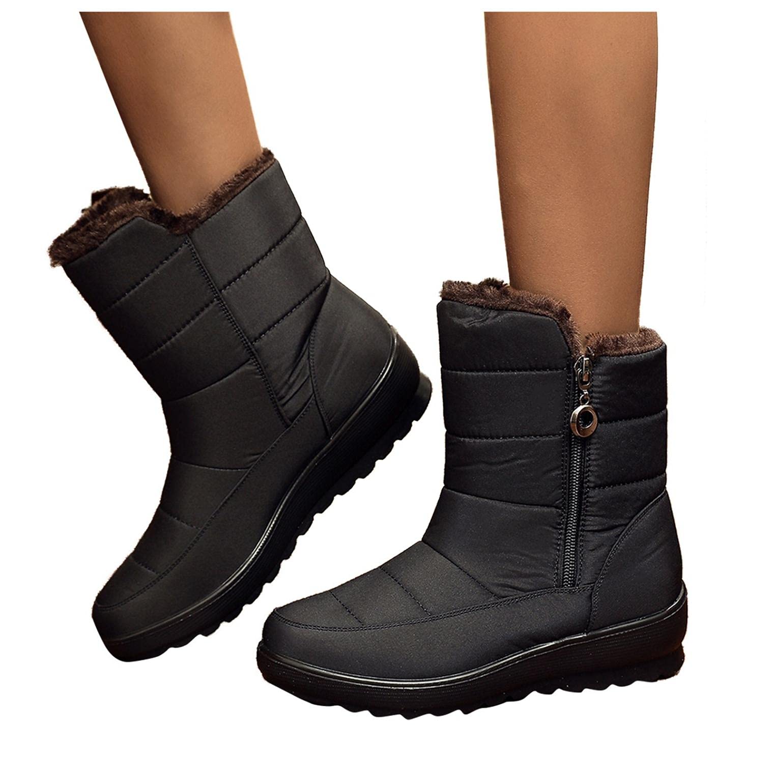 Padaleks Women's Snow Boots Winter Fur Lined Warm Shoes Anti-Slip Boot Waterproof Outdoor Short Bootie Side Zipper