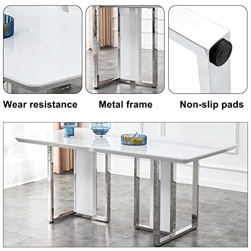 Dining Room Table Set for 6,Modern 71 Inch Rectangular Dining Table For 6-8 Persons,With 6 Black Faux Leather Upholstered High-Back Dining Chairs For Dining Room / Kitchen (Table + 6 Black Chair)