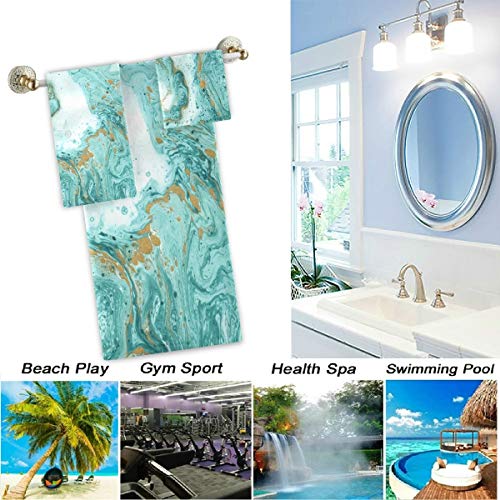 Naanle 3D Beautiful Green Marble Soft Luxury Decorative Set of 3 Towels, 1 Bath Towel+1 Hand Towel+1 Washcloth, Multipurpose for Bathroom, Hotel, Gym, Spa and Kitchen
