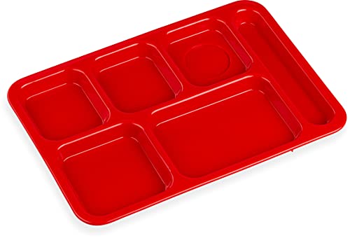 Carlisle FoodService Products P614R05 Right-Hand 6-Compartment Polypropylene Tray, 10" x 14", Red