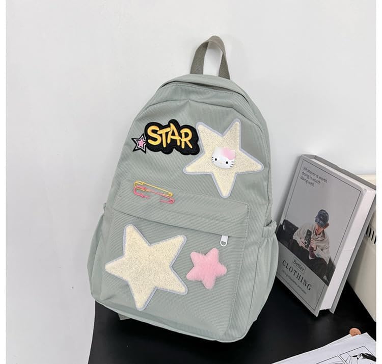 Cute Backpack for Women Men, Kawaii Y2K Grunge Trendy Colorful Harajuku Hiking Travel Backpack Aesthetic Backpack (Green)