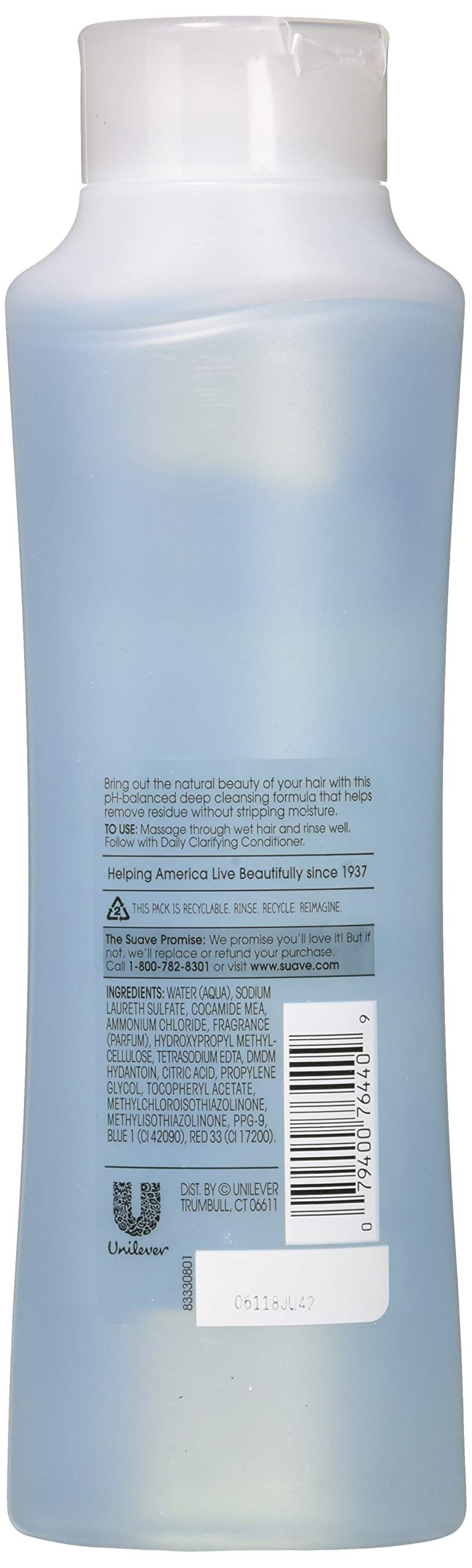 Suave Clarifying Shampoo, Family-Size – pH-Balanced & Hypoallergenic Daily Deep Cleansing Shampoo for Normal to Oily Hair, 22.5 Oz