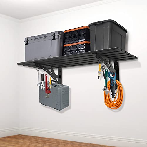 Dolibest 2PCS 16''x 38'' Heavy Duty Wall Mount Garage Shelf, Sturdy Garage Wall Shelving with Power Tool Storage, Wall Mounted Garage Storage Rack, Metal Floating Wall Shelves, Power Tool Storage