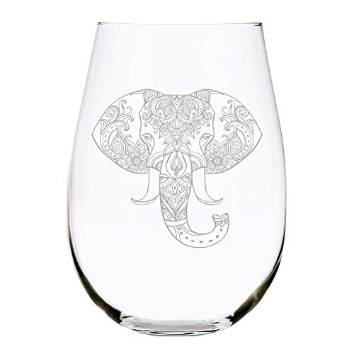 C & M Personal Gifts Elephant Stemless Wine Glass 17 Ounces, Laser Engraved, Crystal, Lead-free