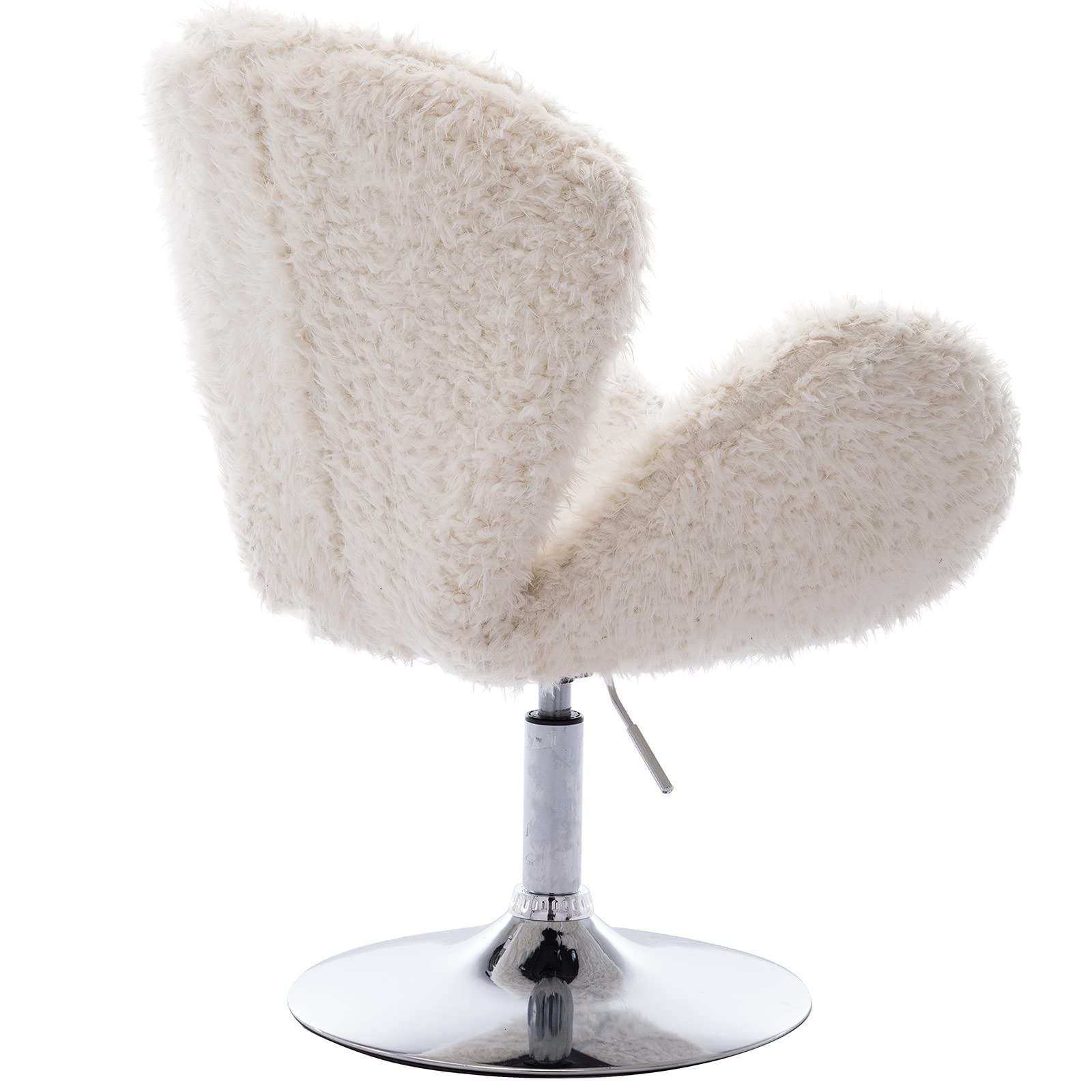 HEAH-YO Contemporary Curly Fur White Vanity Chair with Back, Height Adjustable Swivel Makeup Chair with Chrome Base for Reception Hall Home Dressing Room Shop Stool