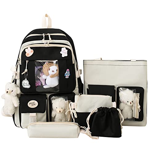 FORTEXO Kawaii Backpack with Kawaii Pendants and Pins Accessories 5Pcs Set Cute Kawaii Rucksack for Women Cute Aesthetic Backpack