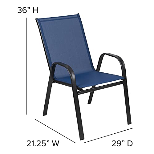 Flash Furniture Brazos Series Outdoor Stackable Patio Chairs with Flex Comfort Material, Stacking Outdoor Modern Sling Patio Chairs, Set of 4, Navy