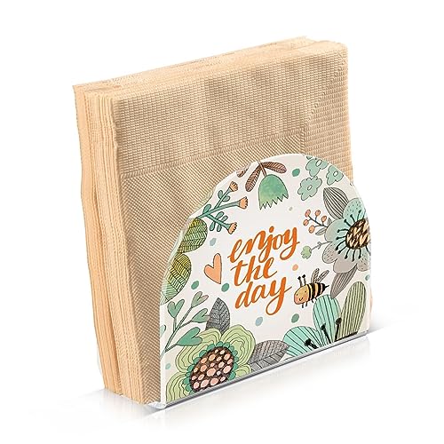 Napkin Holder, Clear Acrylic Paper Napkin Holders Flowers and Bees Enjoying The Day Tissue Box Dispenser Stand Tabletop Space Saver Upright Napkin Towel Holders for Kitchen Restaurant Home Decor