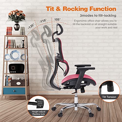 Ergonomic Office Chair,Large High Back Office Chairs Ergo3D Rolling Desk Chair with 4D Adjustable Armrest,3D Lumbar Support,Adjustable Headrest,Breathable Mesh Computer Gaming Executive Swivel Chairs