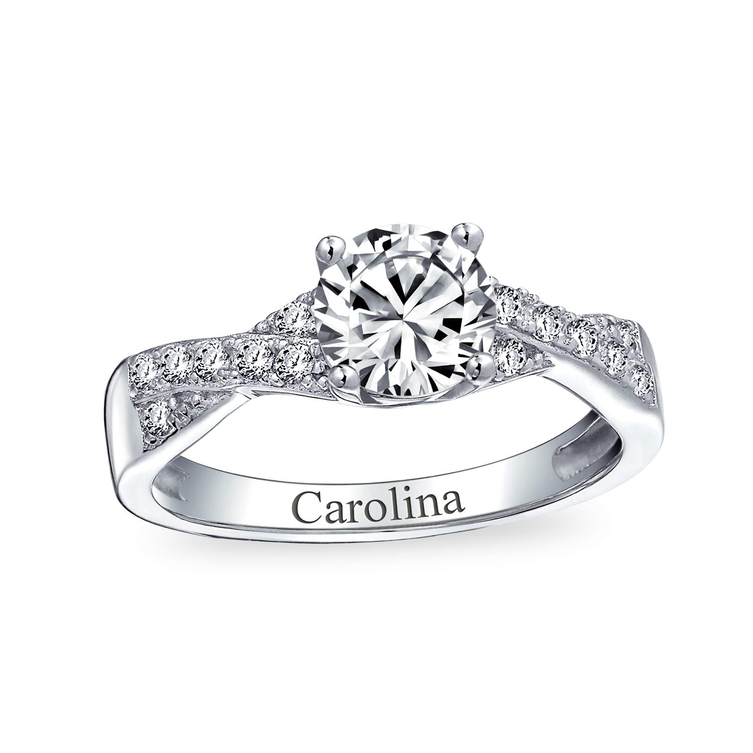 Bling Jewelry Personalized Round 2CT Solitaire AAA Cubic Zirconia Pave CZ Twist Criss Cross Infinity Engagement Ring For Women .925 Sterling Silver Customizable