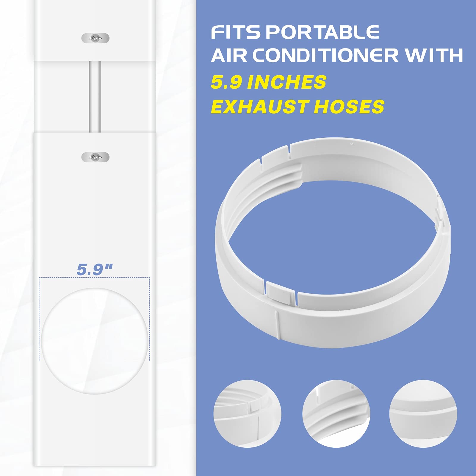 Portable AC Window Vent Kit with 5.9" Coupler, Pawcute Sliding Air Conditioner Plate Kits for Sliding Window, Adjustable 17-60 inch Portable AC Window Seal Plates for 5.9inch Exhaust Hose