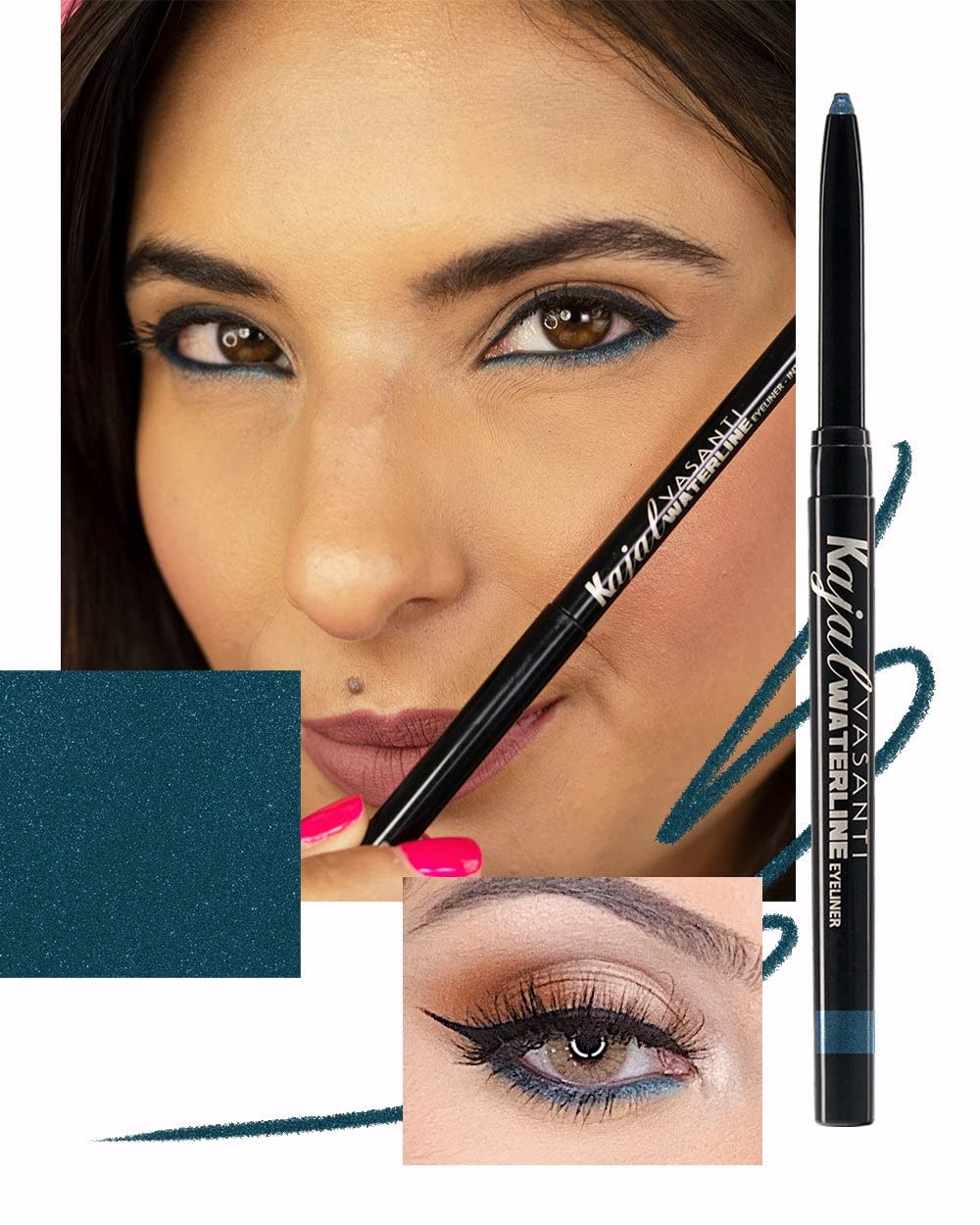VASANTI Kajal Waterline Eyeliner Pencil - Long-lasting, Waterproof, Smudge-proof, Safe for Sensitive Eyes, Waterline Eye Liner - Opthalmologist Approved and Tested (Ice Blue)