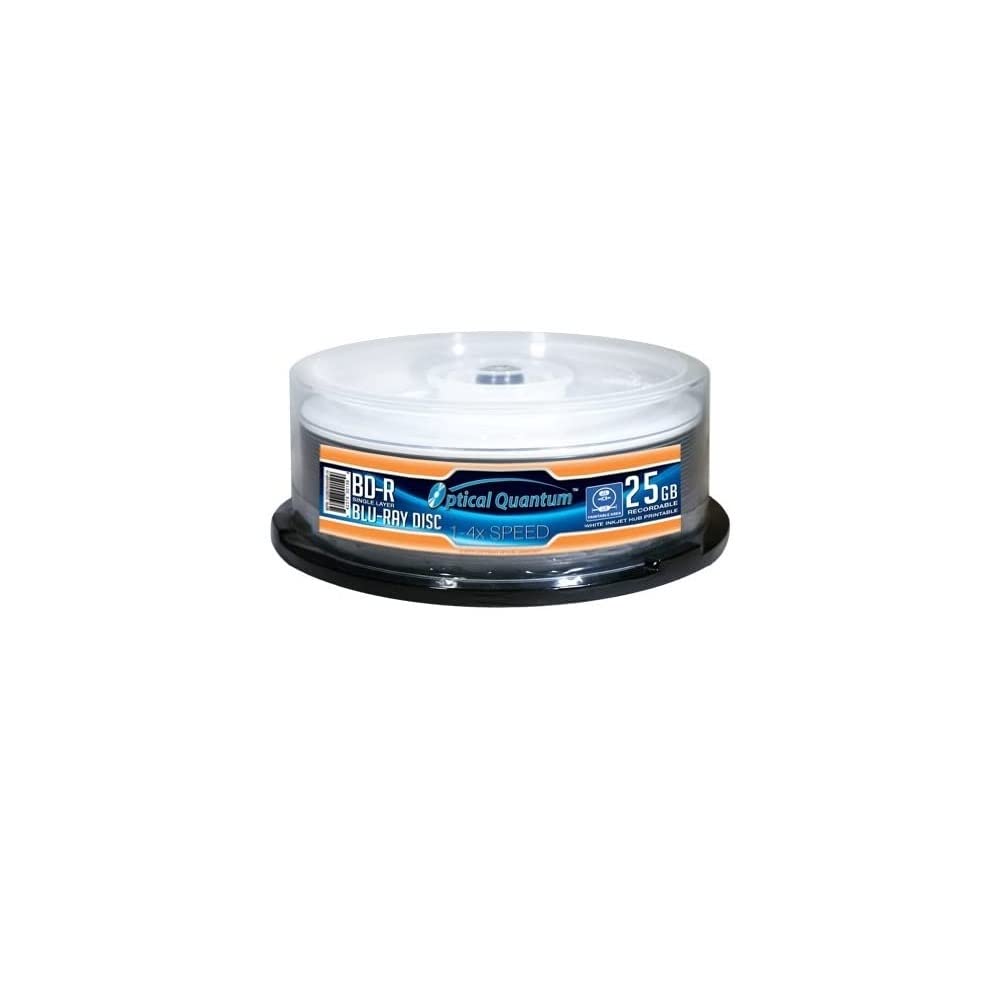 Optical Quantum 4X 25 GB BD-R White Inkjet Printable Blu-Ray Recordable Media Disc - 25 pc OQBDR04WIP-H