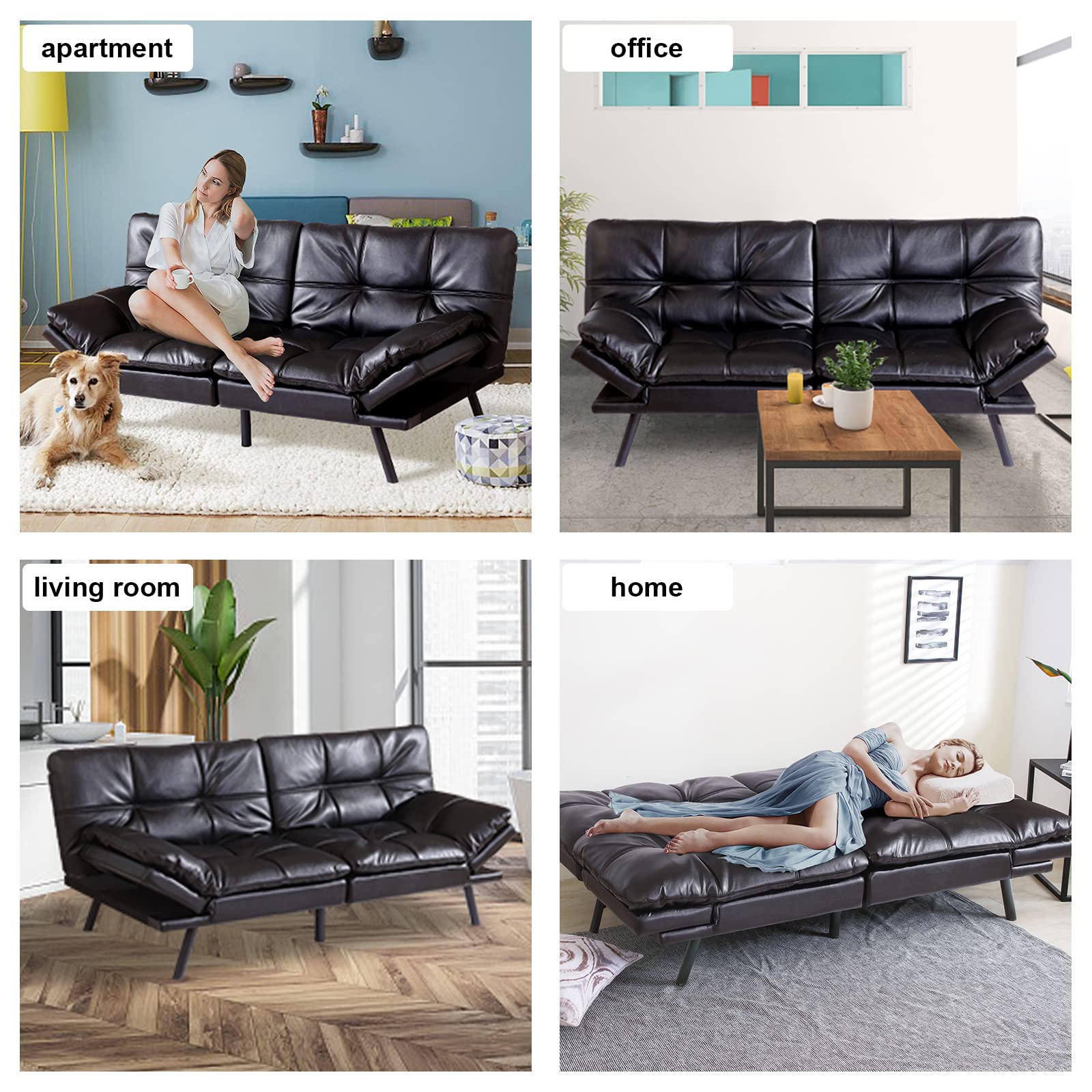 Maxspeed Futon Sofa Bed,Sleeper Memory Foam Sofa Bed Couch,Futon Convertible Sofa Bed Small Couch,Sofa Couch for Living Room Apartment Office.(Black)