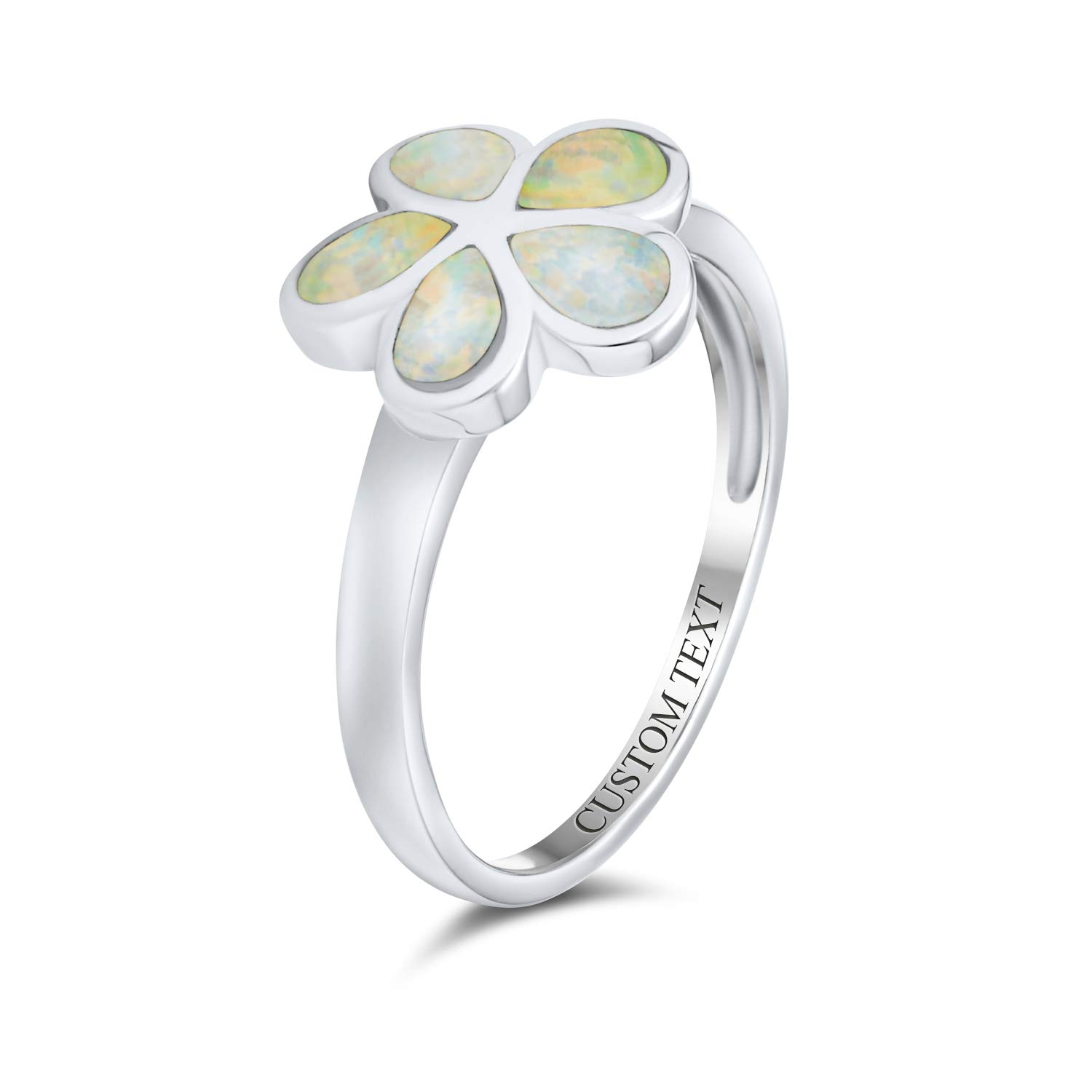 Bling Jewelry White Created Opal Hawaiian Plumeria Flower Ring For Women For Teen .925 Sterling Silver October Birthstone
