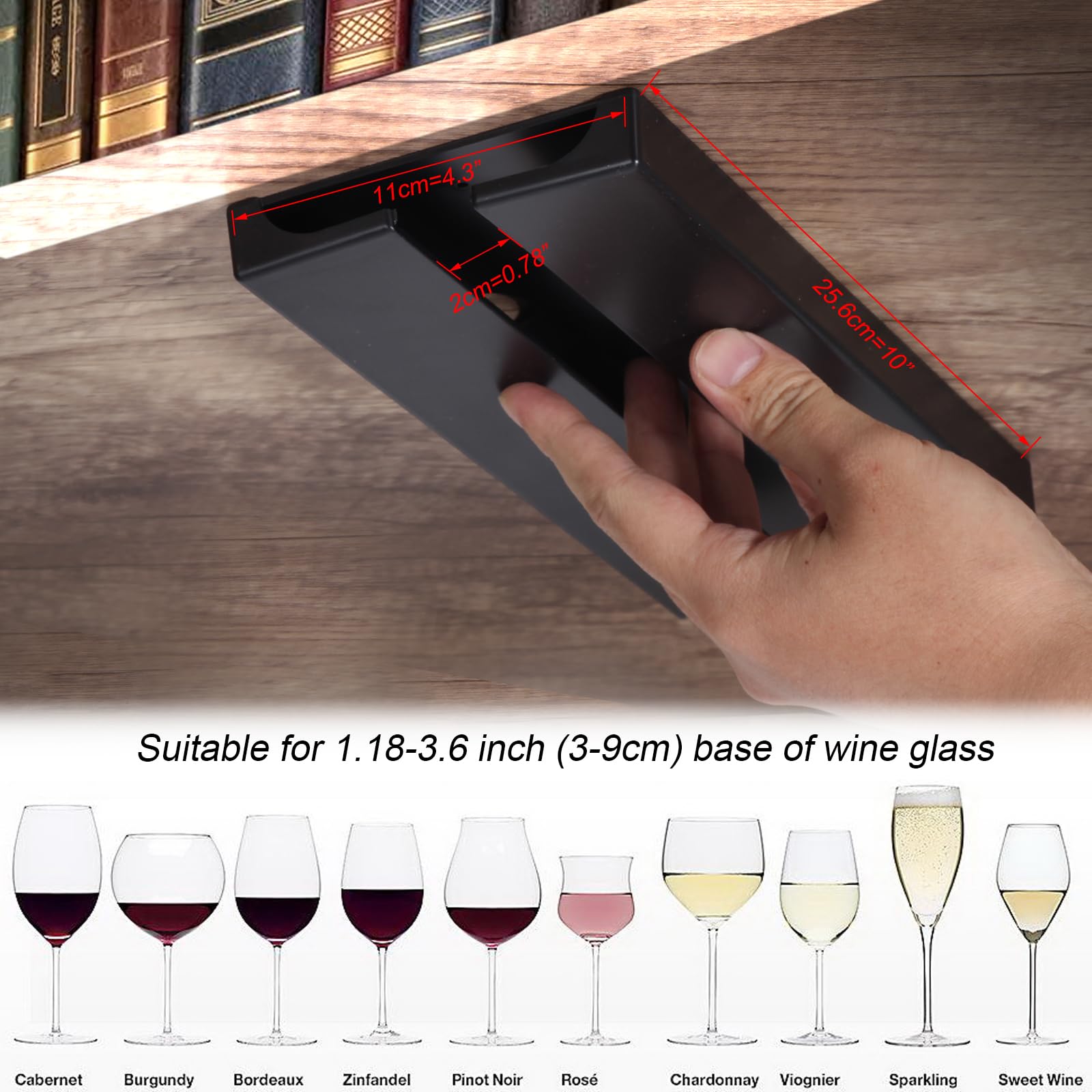 DESONAUT Wine Glass Holder,2 Pack Black Wine Glass Rack Punch-free Under Cabinet Wine Glass Holder Hanging Plastic Stemware Rack