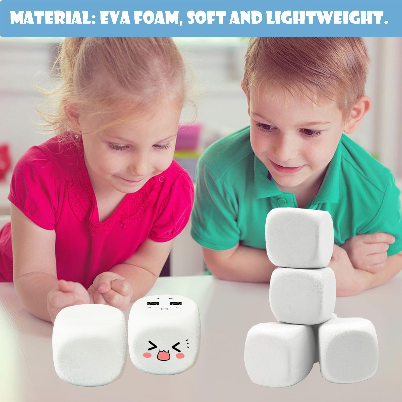 Qidiwin White EVA Foam Dices for Kids Graffiti-Building Blocks,Creative Painting, Party Supplies, 1.96 inchs,18PCS