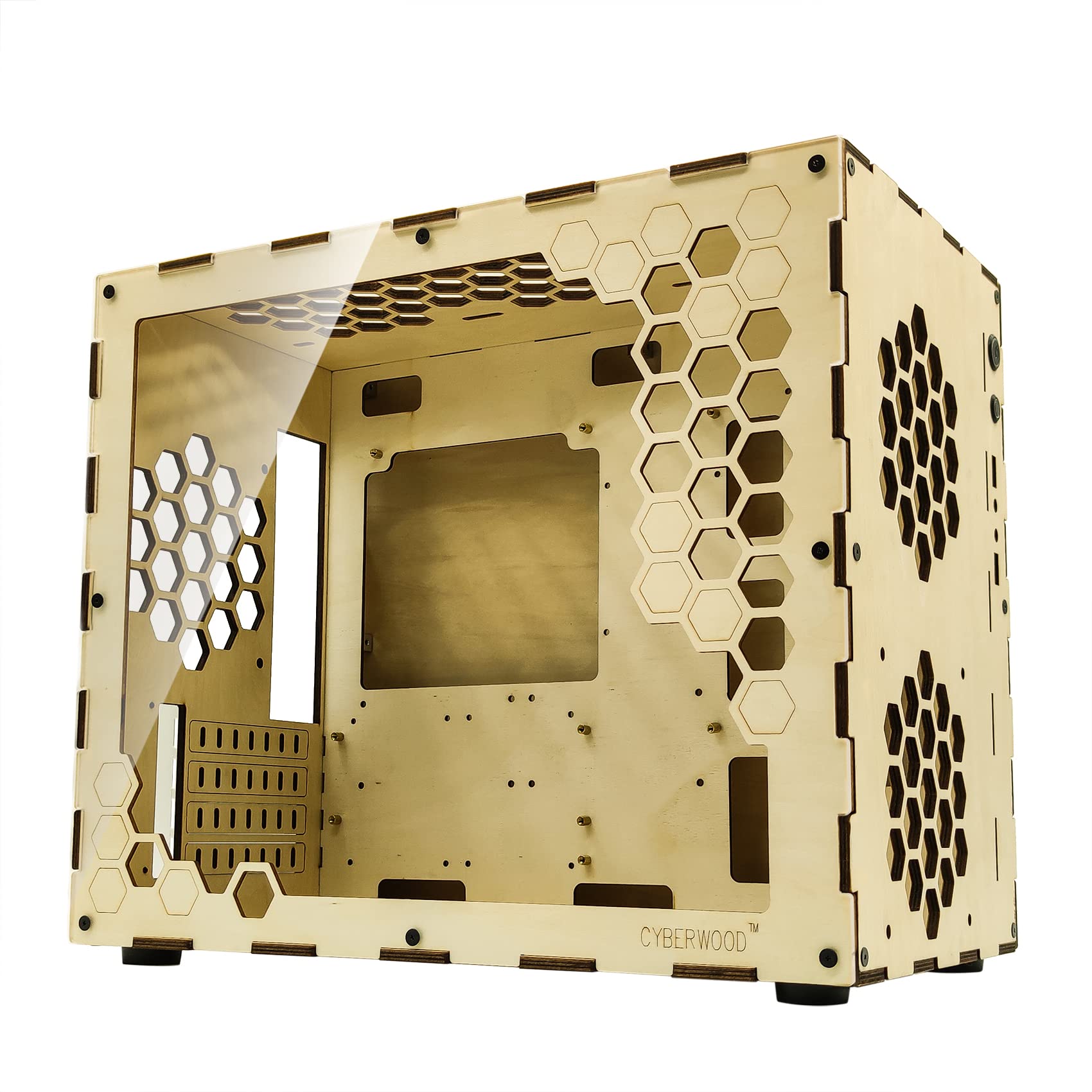 CYBERWOOD Mirco ATX PC Case, Mini Tower Computer Case with Acrylic Side Panel, Unique Wood Gaming PC Case for DIY, Wooden