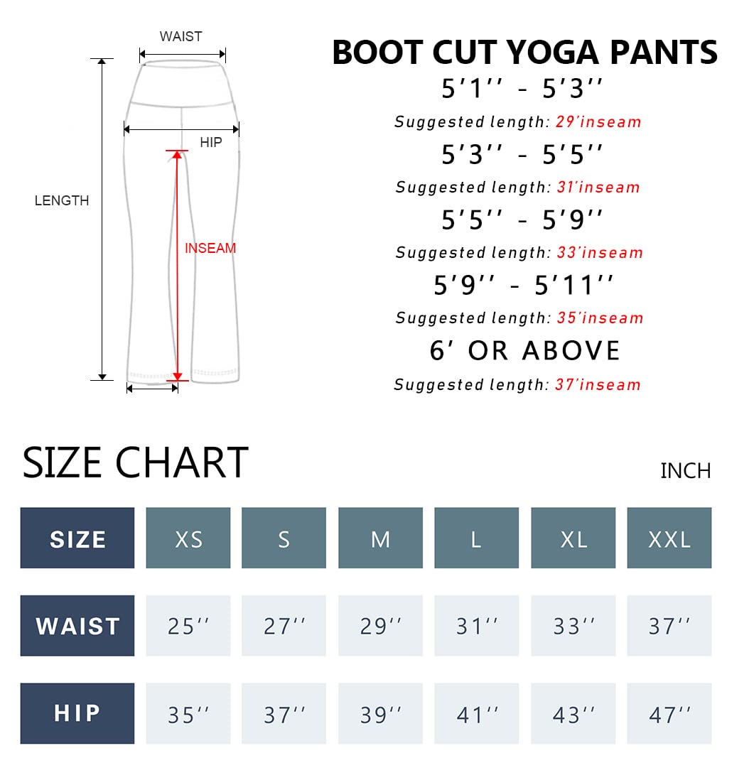 BUBBLELIME 29"/31"/33"/35" 4 Styles Women's Bootcut Yoga Pants Tummy Control - Side Pockets_Scarlet L_29" Inseam
