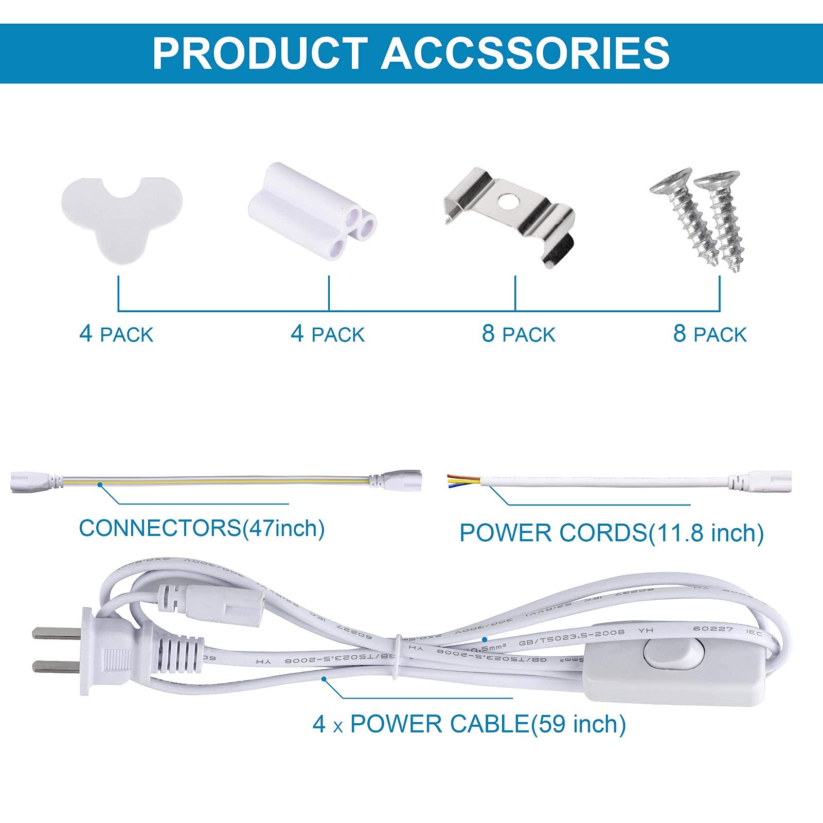 FTUBET (6- Pack) 4FT LED Shop Light, 55W 5000K Daylight White 7500LM Super Bright T8 Integrated Fixture U-Shape 4 Rows Linkable Tube Lights for Garage Warehouse Workshop Basement Plug and Play