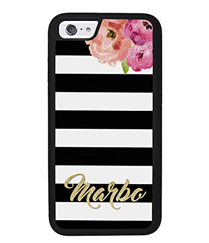 Golden Gold Personalized Flowers Black White Apple iPhone Black Rubber Phone Case Compatible with iPhone 14 Pro Max, Pro, Max, iPhone 13 Pro Max Mini, 12 Pro Max Mini, 11 Pro Max X XS Max XR 8 7 Plus
