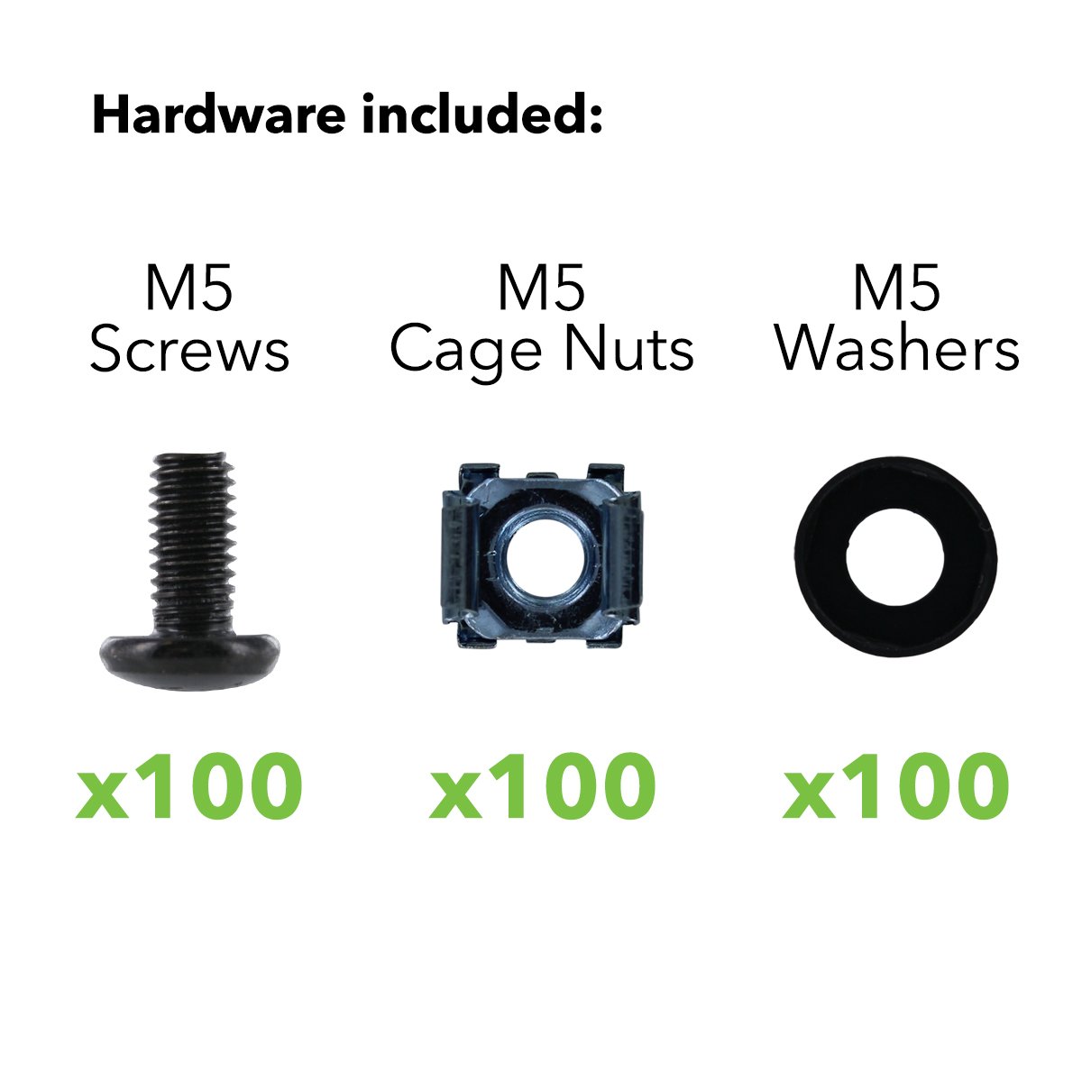 NavePoint M5 Cage Nuts and Screws for Server Shelves Cabinets - 100 Pk Rack Mount