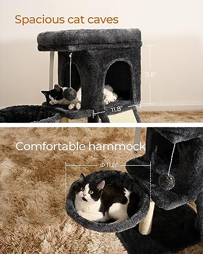 FourFurPets Cat Tree, 27in Cat Tower, Cat Condo for Kittens, Large Cat Perch, Cat Caves, Cat Basket, Sisal Scratching Board, Smoky Gray