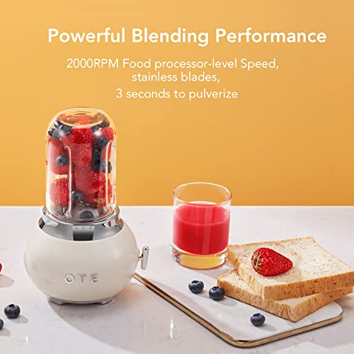 OTE Blenders for Kitchen, Blender for Shakes and Smoothie with 14 OZ High Boron Glass Container To-Go Cups 400ml, BPA Free, 20000r/m, Removable Blade Personal Portable Blender -Black