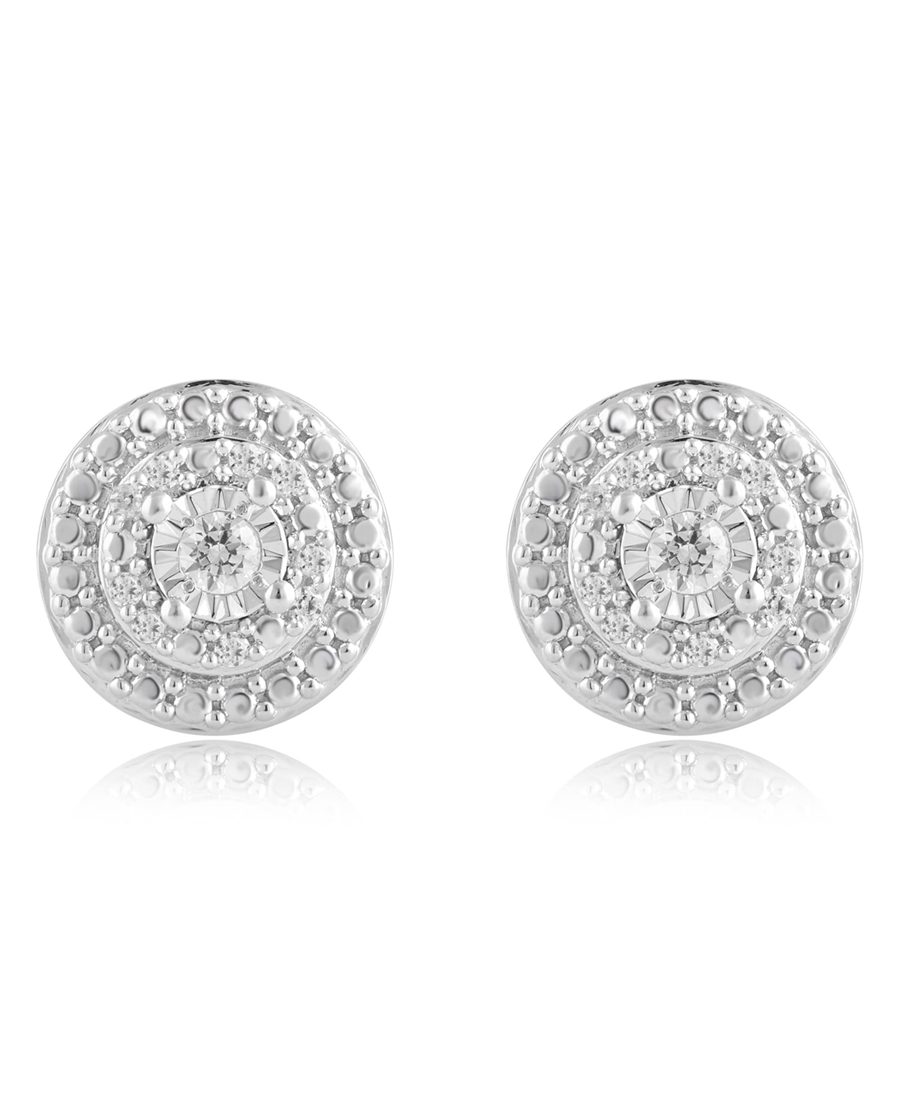 Beyond Brilliance Exquisite Crafted 1/10 Carat Diamond, Sterling Silver Prong Set Miracle Plated Round Shape Stud Earrings |Jewelry for Women | Gift Box Included