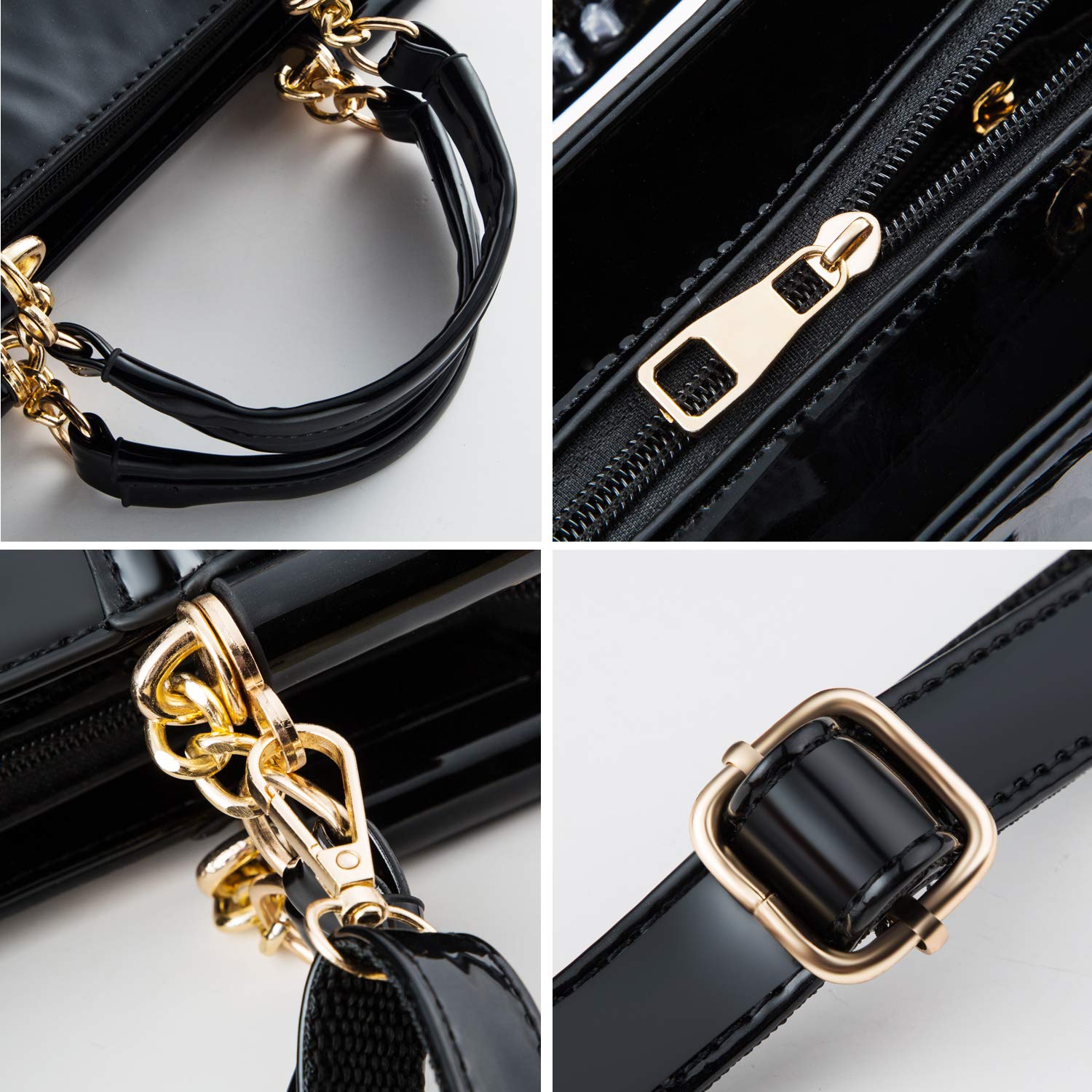 Nevenka Evening Handbags for Women Patent Leather Top Handle Purse Cross-Body Bag for Party Daily Use(Gold)
