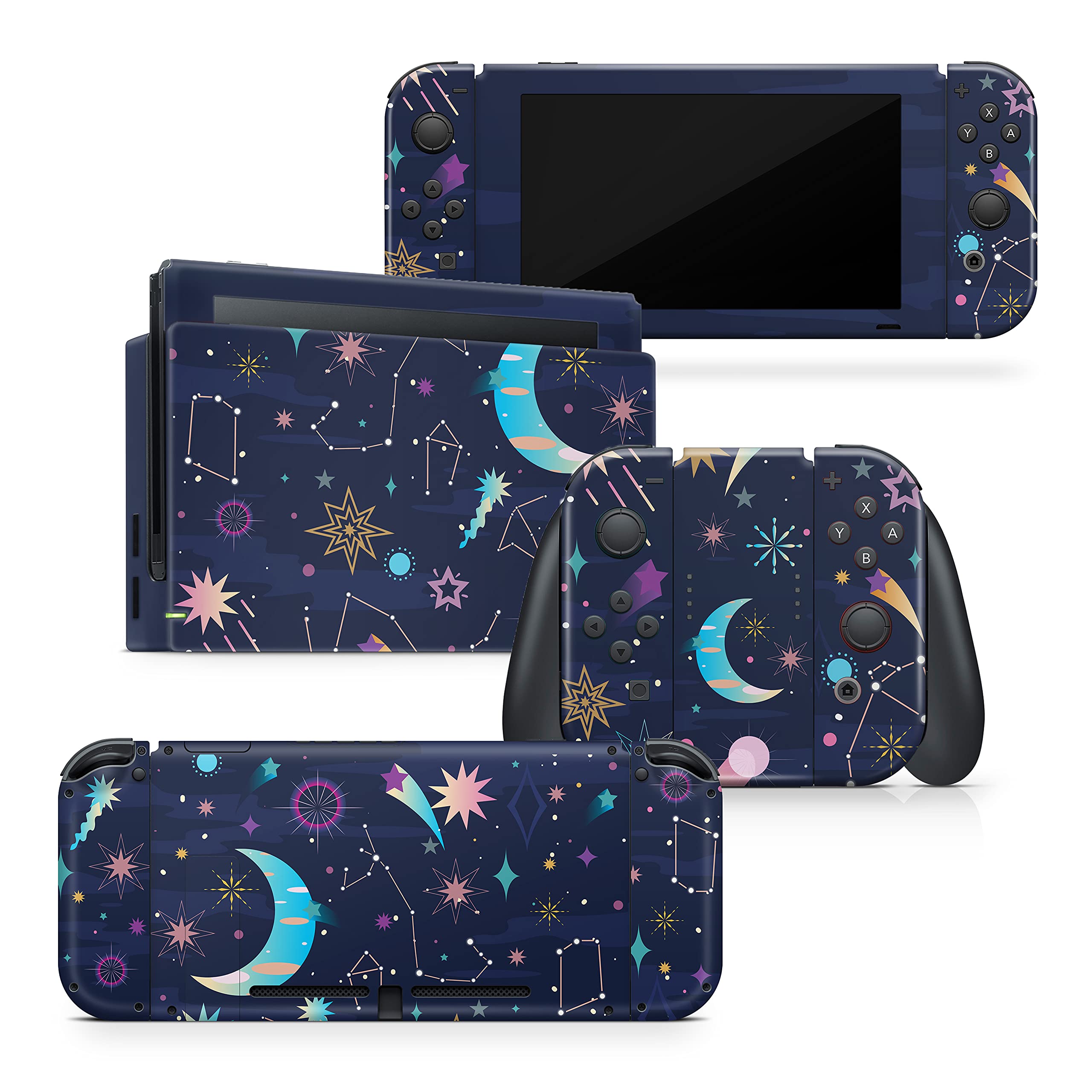 Tacky Design Planets Skin Compatible with Nintendo Switch Skin Wrap Cover, Galaxy Planets Skin for Nintendo Switch Stickers, Premium Vinyl 3M Full Wrap Decal (Stars)