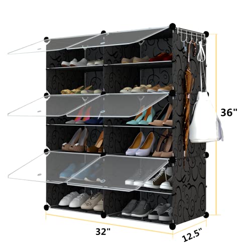 HOMICKER Shoe Rack Organizer, 24 Pair Shoe Storage Cabinet with Door Expandable Plastic Shoe Shelves for Closet,Heels,Boots,Slippers,6 Tier