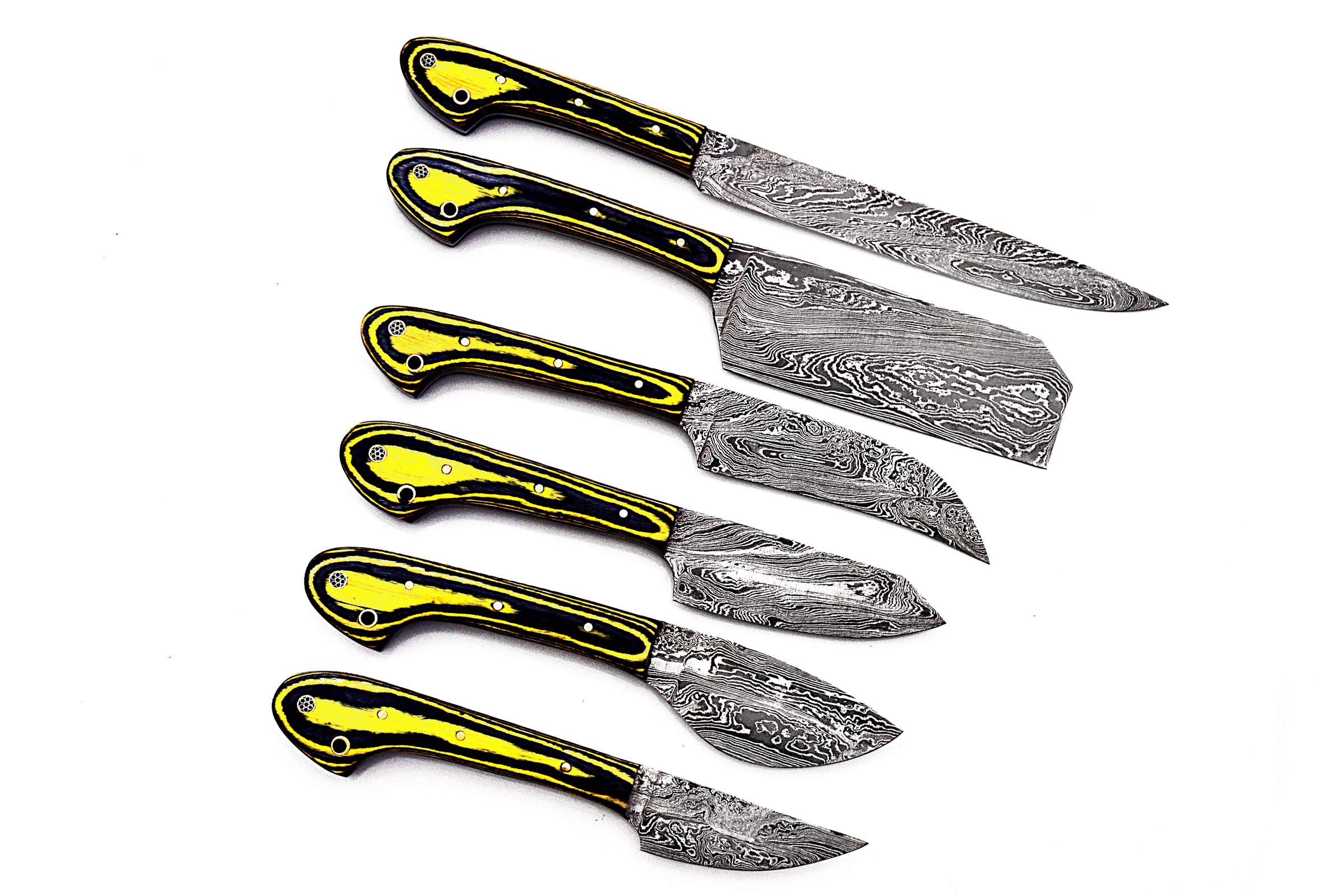 Custom Handmade Damascus Chef Knives Set/Kitchen Knives 6 Pieces Set SS-17321 (Yellow Resin) (Yellow ans Black)