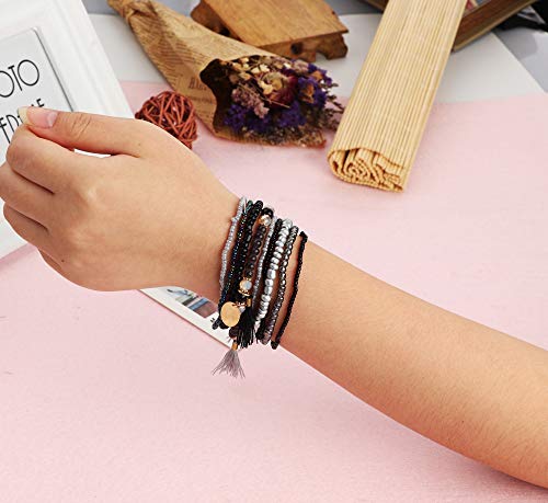 MILACOLATO 6Sets Boho Bead Bracelets Set Multilayered Stackable Bracelets Comfortable Stretch Bracelets Multicolor Bohemian Charm Bracelets for Women Girls