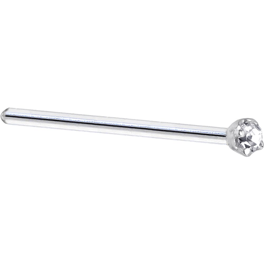 Body Candy Solid 14k White Gold 1.5mm (0.015 cttw) Genuine Diamond Straight Fishtail 18 Gauge 17mm
