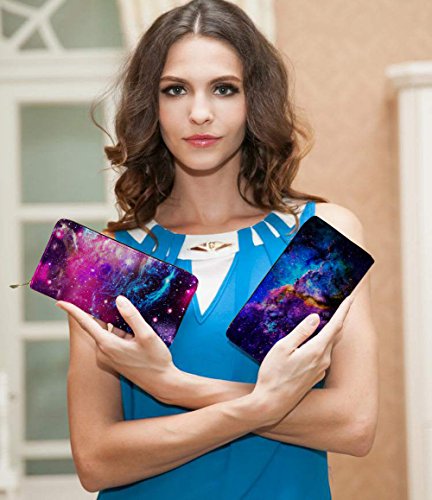 INSTANTARTS Blue Purple Galaxy PU Leather Wallet Women Long Purse Handbag Clutch Bag