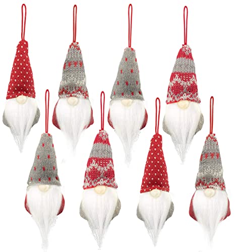 Gnomes Christmas Tree Ornaments Set of 8, Christmas Ornaments 2022 Handmade Plush Gnomes Santa Elf Hanging Home Decorations Holiday Decor