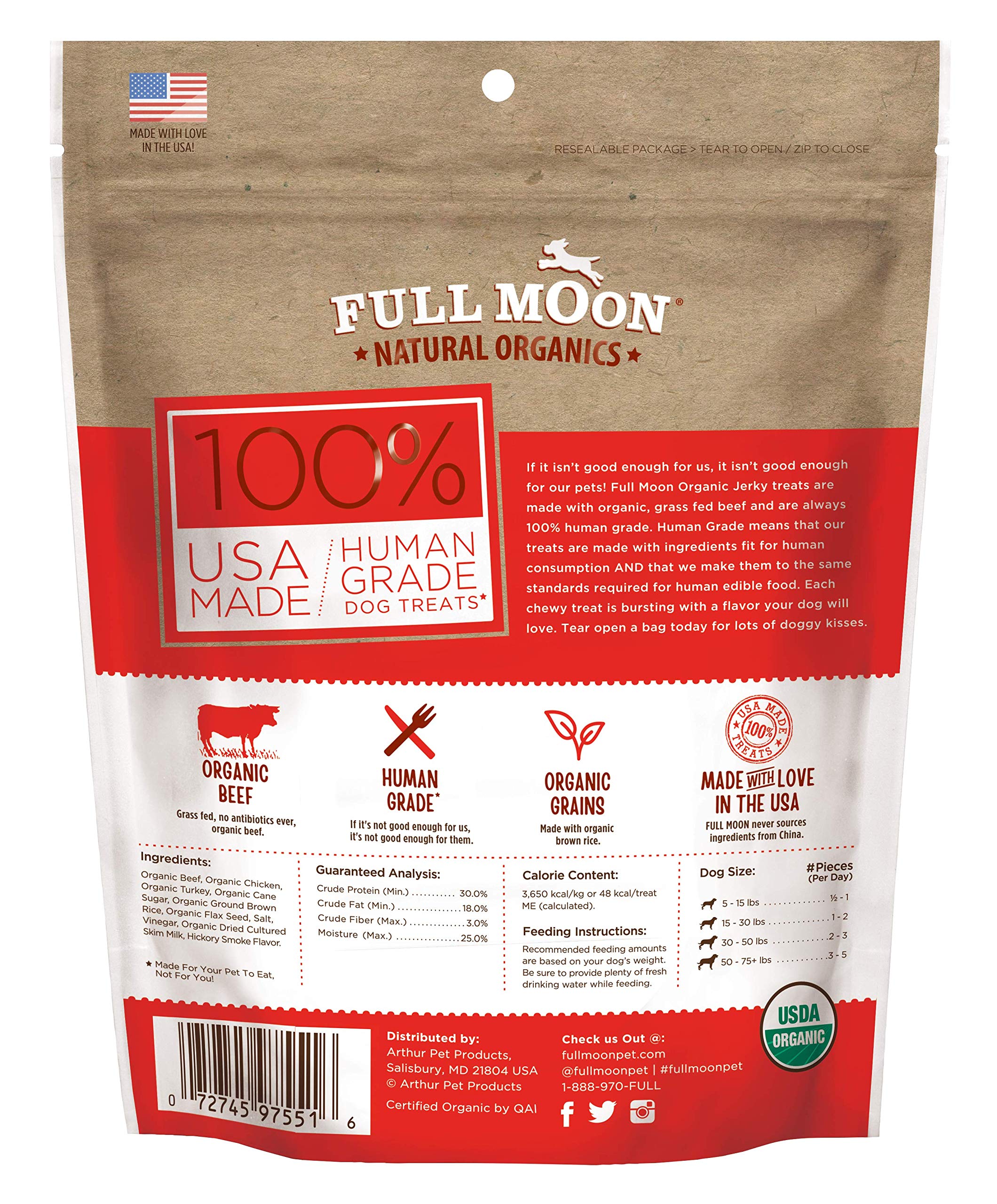 Full Moon Natural Organics Grass Fed Beef Jerky Healthy All Natural Dog Treats Human Grade 14 oz