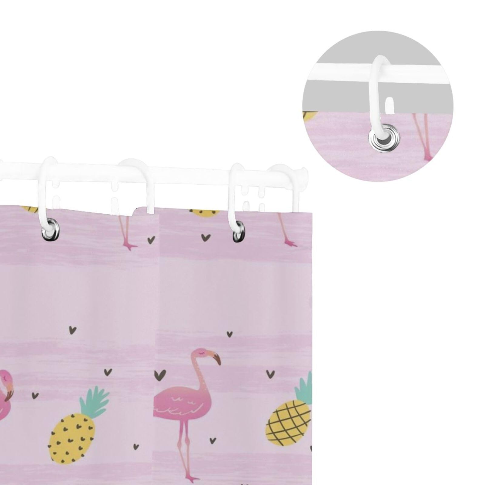 BLuevi Flamingo Pineapple Shower Curtain Bath Fashion Waterproof Polyester Fabric 60 x 72 Inch with 12 Hooks for Bathroom