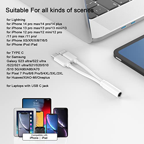 Lightning to 3.5 mm Headphone Jack Adapter,[Apple MFi Certified] iPhone Headphones Aux Audio Dongle+USB Type C to 3.5 mm Jack Female Adapter for iPhone 14 13 Pro Max 12 11 XS XR X 8 7 Samsung S23 S22