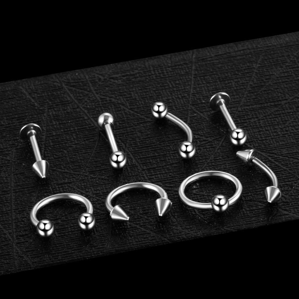CHUANCI 19 Pieces Body Piercing Tool Kit Include Septum Forceps Clamp Pliers 8 Pcs 316L Stainless Steel Piercing Needles and 8Pcs Jewelry for Ear Lip Nose Nipple