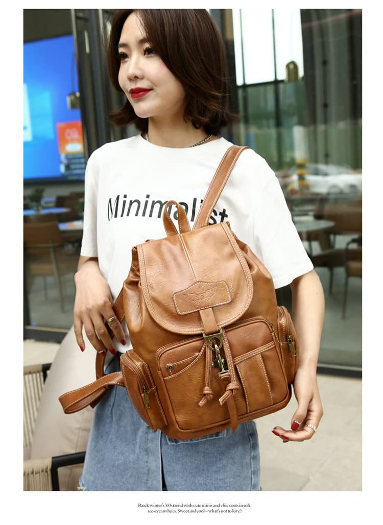 Vojad Backpack Purse for Women Fashion Leather Designer Travel Large Ladies Vintage Style Shoulder Bags with Drawstring (Light brown)
