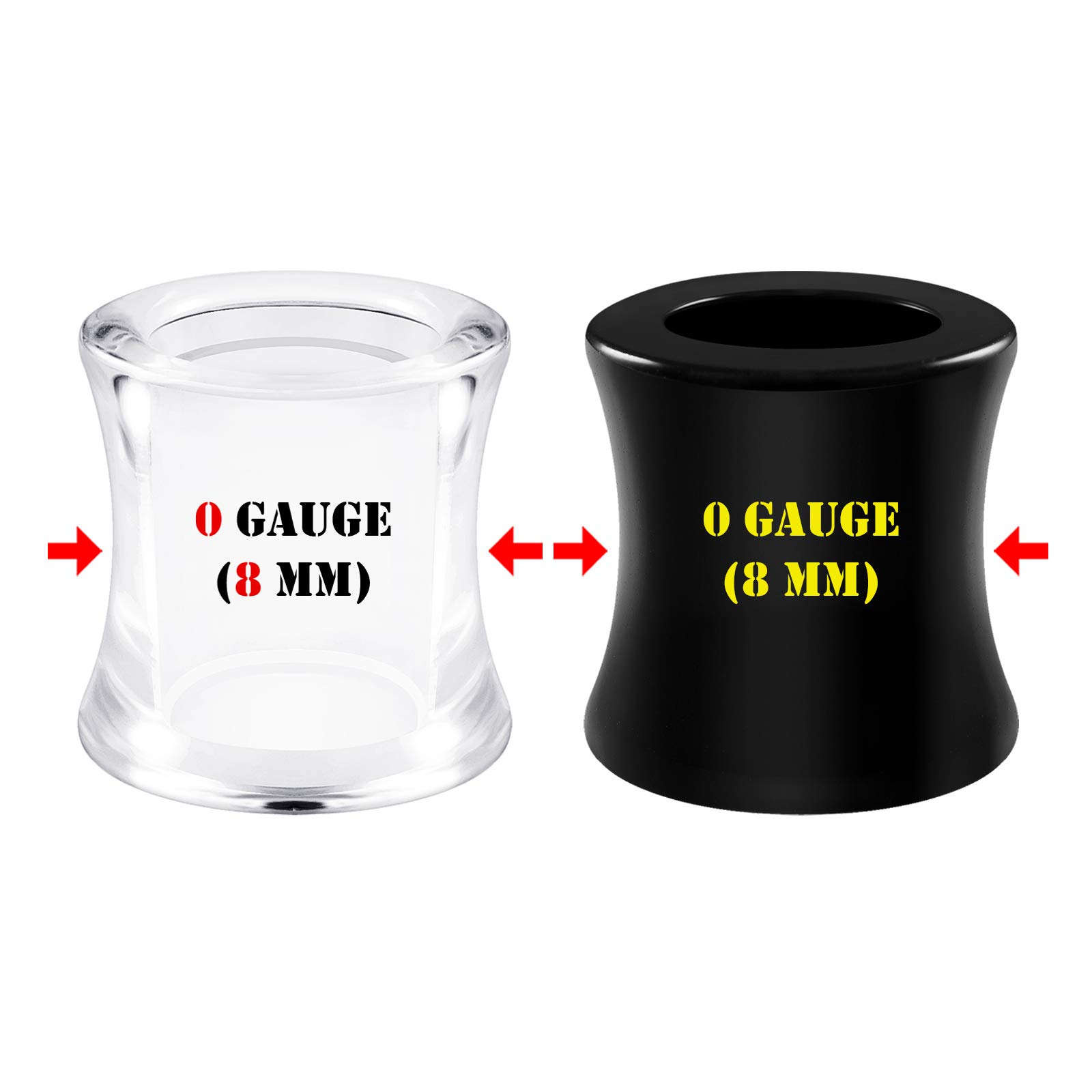 BIG GAUGES 2 Pairs Clear Acrylic Zero Gauge 8mm Transparent Black Double Flared Saddle Piercing Stretcher Ear Flesh Tunnel Plugs BG2148