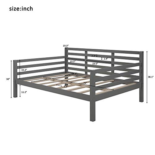 Harper & Bright Designs Full Size Daybed Frame, Wooden Full Day Bed with Wood Slat Support, Full Bed Frame, Full Size Sofa Bed for Bedroom, Living Room, No Box Spring Needed, (Full Size, Gray)