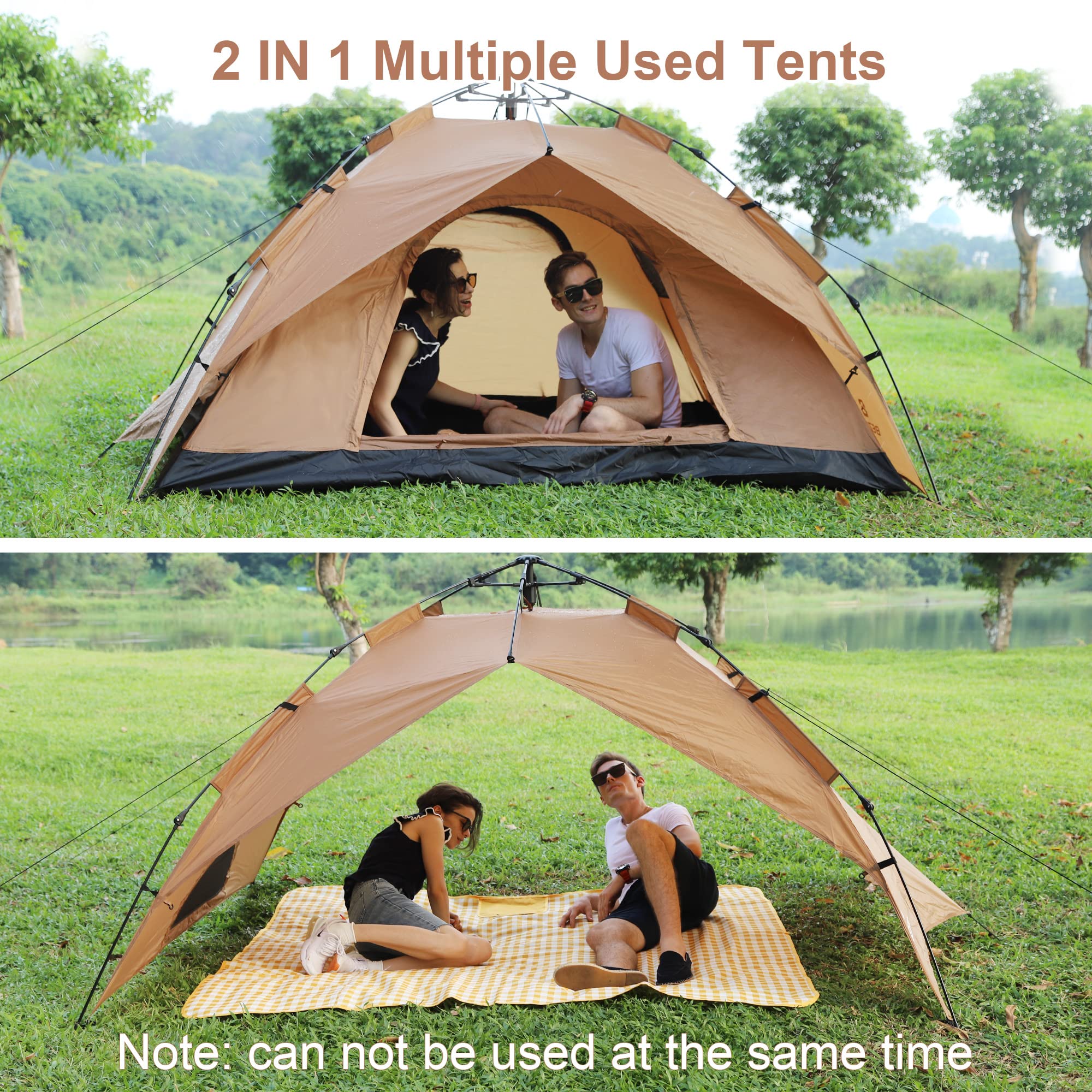 BEZESD Pop Up Tents for Camping, 2-4 pepole Automatic Instant Camping Tents Double-Layer Waterproof Sun Shelter Portable Tent with Carrying Bag for Camping Hiking Mountaineering