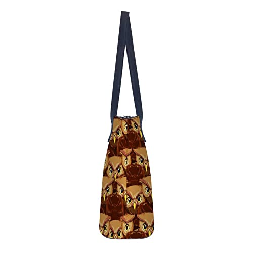 Owl Pattern Women's Tote Bag PU Leather Shoulder Bag Handbags Purse For Work Shopping Travel