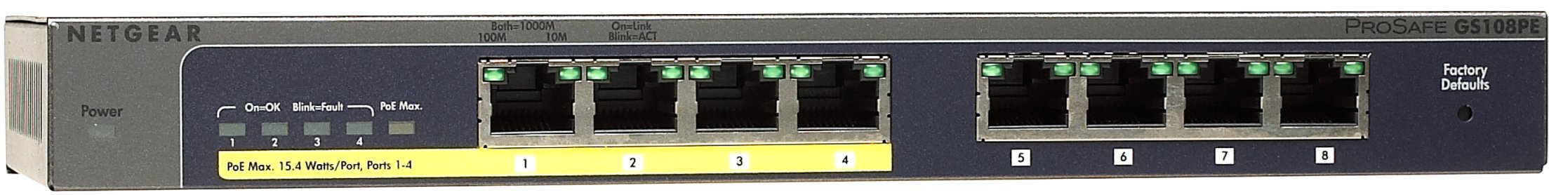 NETGEAR ProSAFE GS108PE 8-Port Gigabit Web Managed (Plus) PoE Switch 4 PoE Ports 45W (GS108PE-100NAS)