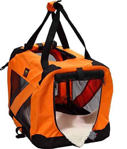 PET LIFE '360° Vista View' Zippered Soft Folding Collapsible Durable Metal Framed Pet Dog Crate House Carrier, Large, Orange