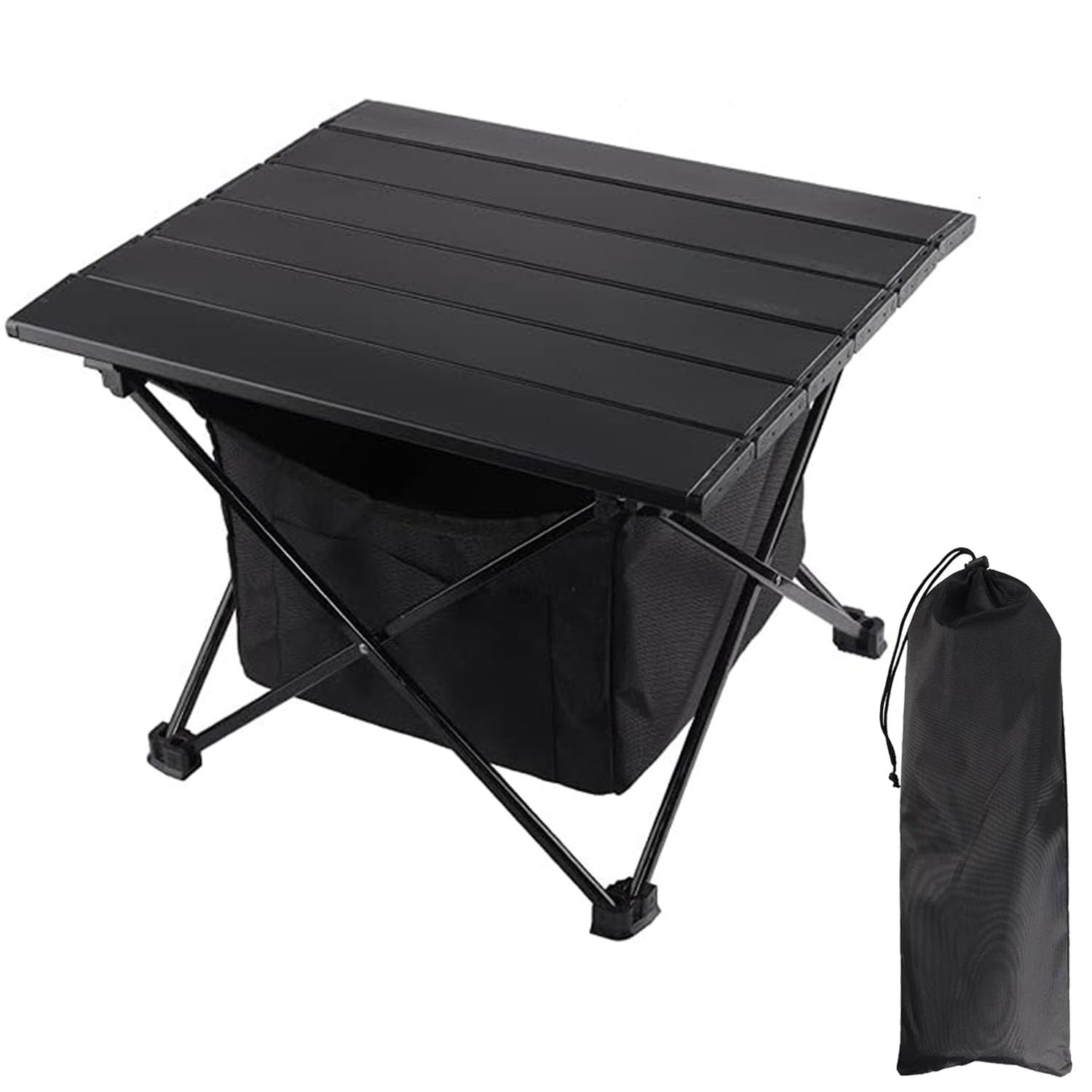 BlueZOO Portable Camping Table with Carrying Bag, Lightweight Aluminum Foldable Tabletop for Outdoor Camp, Cooking, Picnic, BBQ, Folding Beach Tables with Storage for Sand, 15.8x13.8x11.4inches