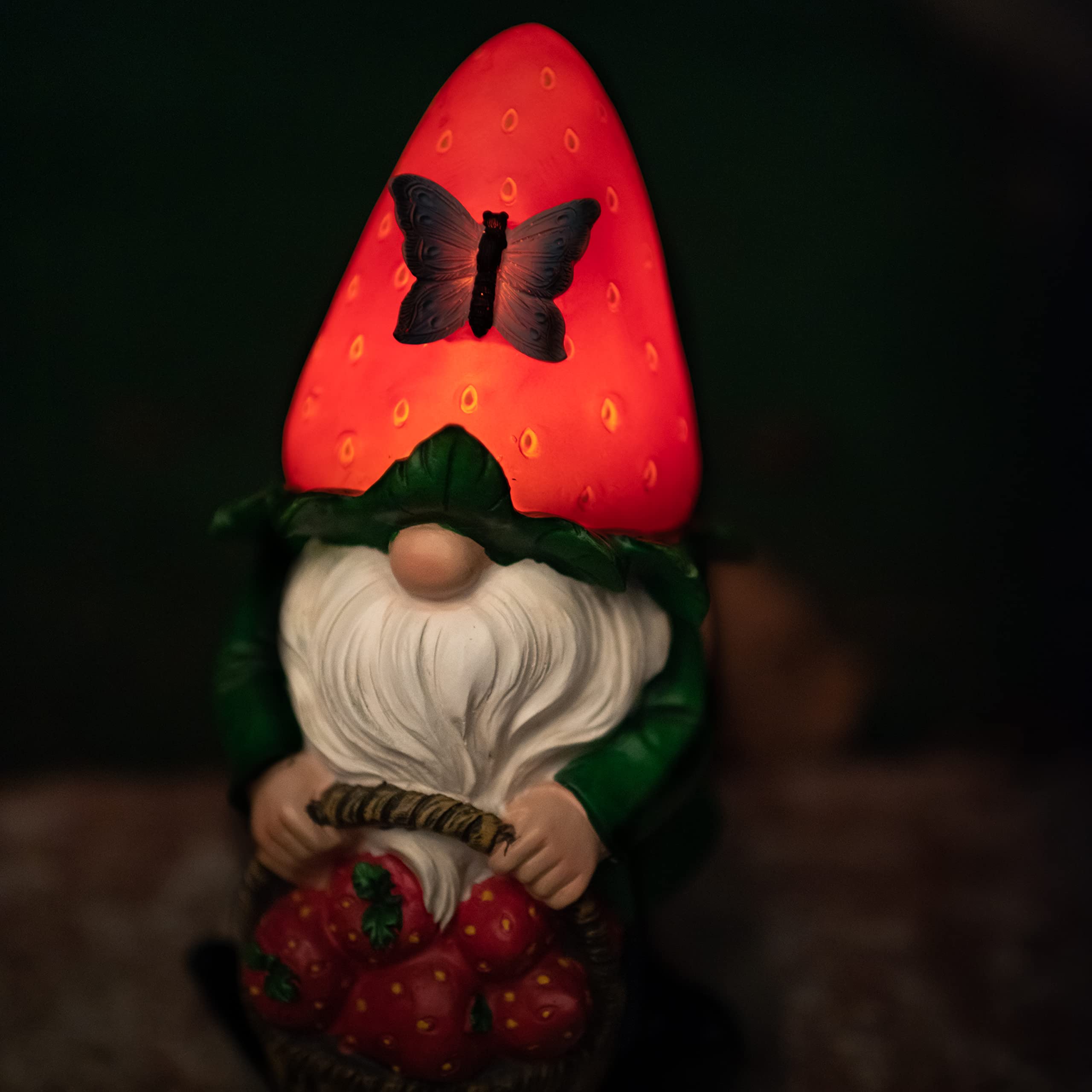 VP Home Strawberry Gnome Solar Powered LED Outdoor Decor Garden Light Great Addition for Your Garden, Solar Powered Light Garden Gnome, Christmas Decorations Gifts